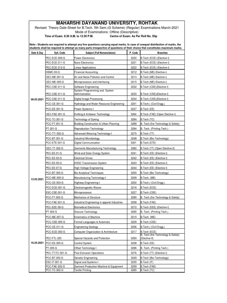 4 03 01 2021 17 36 38 Revised Date Sheet B Tech 5th Sem G
