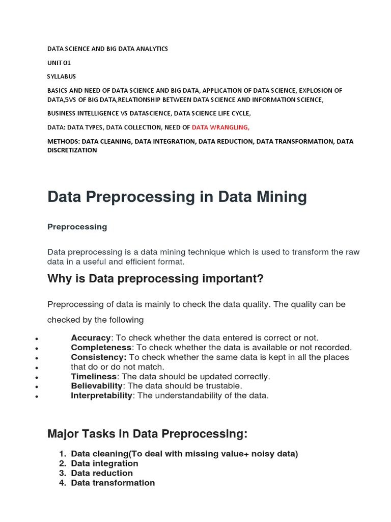 Notes - Unit01 - Data Science and Big Data Analytics | PDF | Data ...