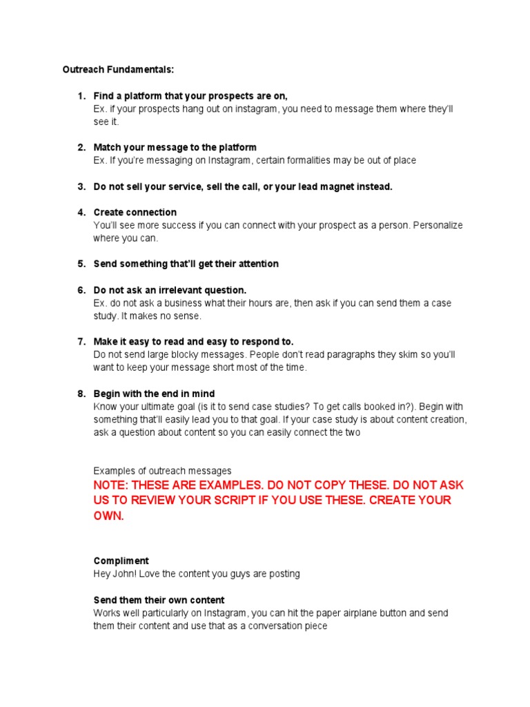 Outreach Examples Document | PDF