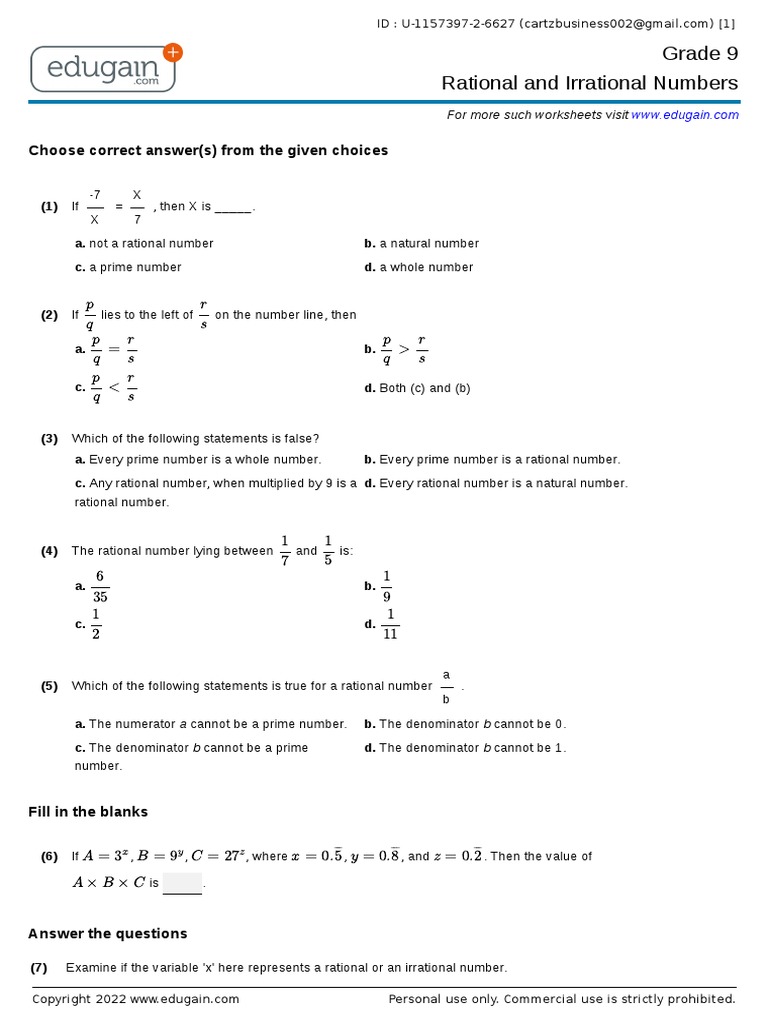 Grade 9 Rational and Irrational Numbers: P Q R S P Q R S P Q R S P Q R ...