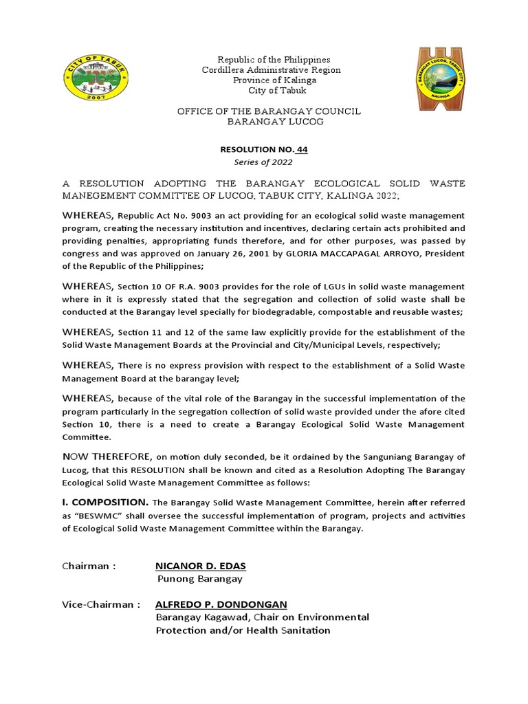 BESWMC Resolution 2022 | PDF | Waste Management | Municipal Solid Waste