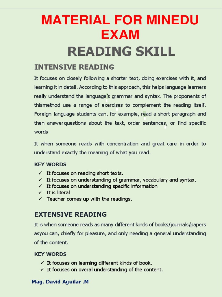 Reading Skill1 | PDF | Reading Comprehension | Cognition