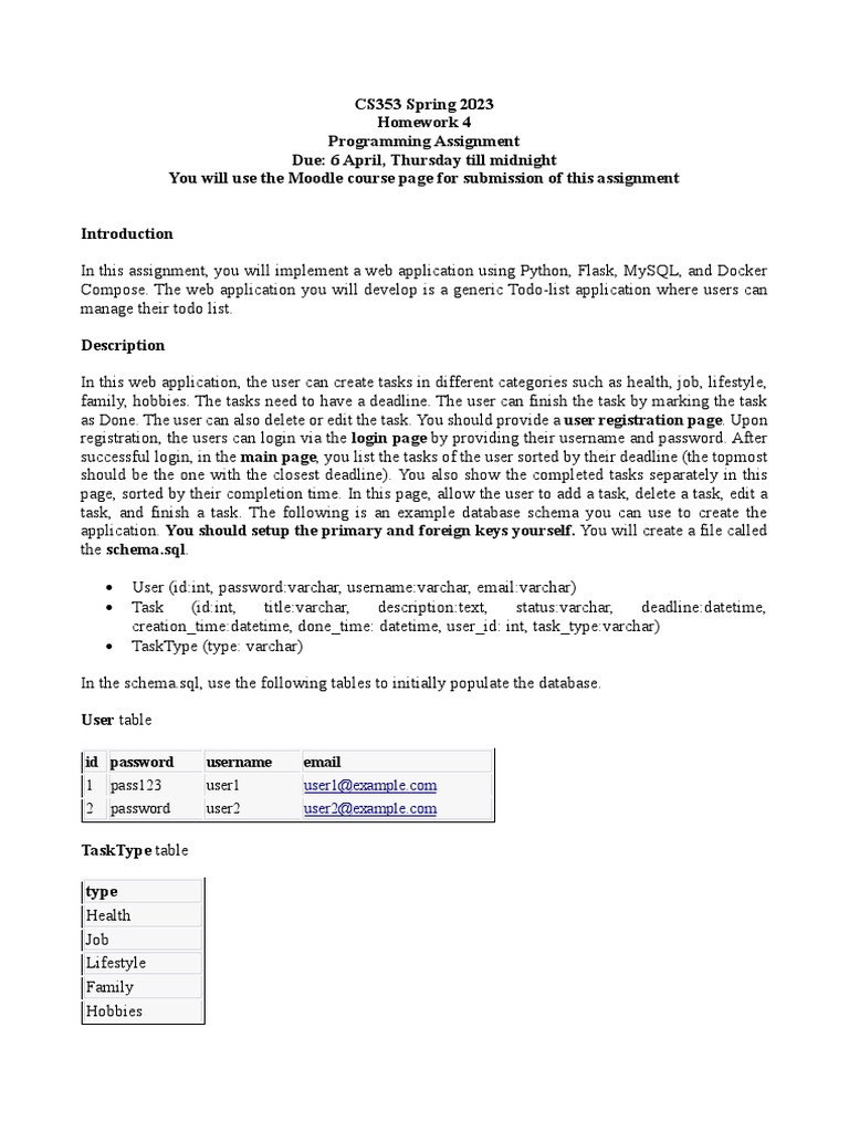 Hw4 Spr23 Programming Assignment Pdf Web Application User Computing 4184