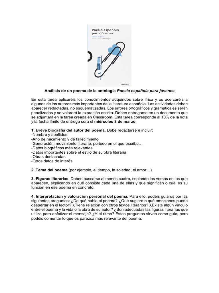 Análisis de Un Poema de La Antología Poesía Española para Jóvenes | PDF