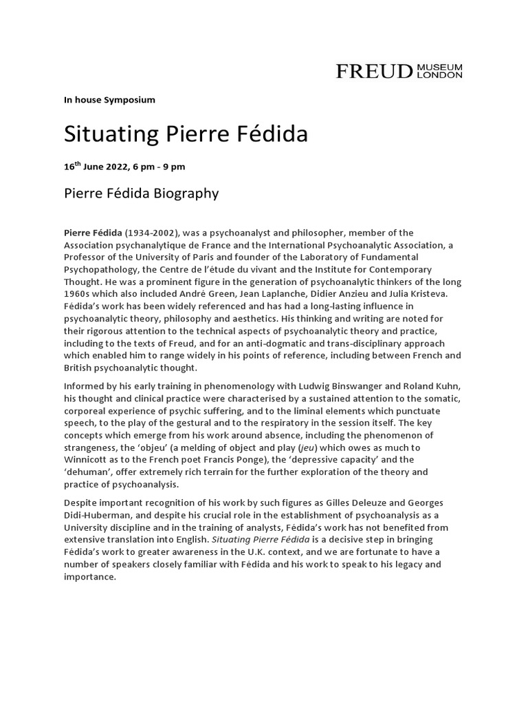 Pierre Fedida Biography | PDF