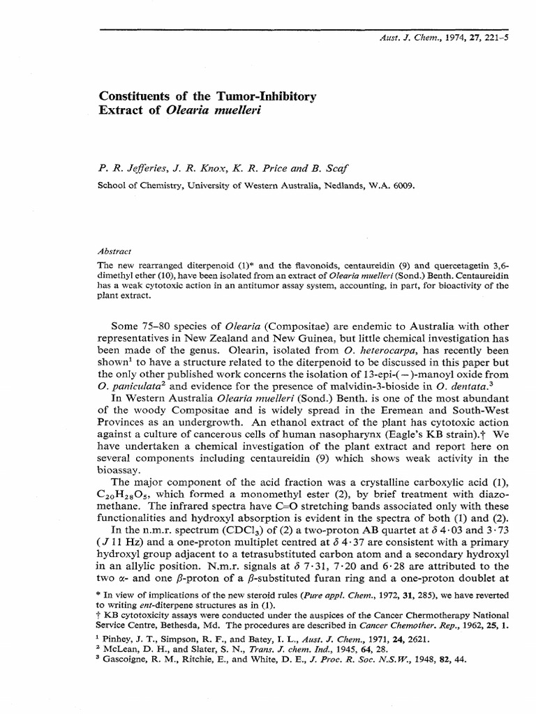 Tumor-Inhibitory Compounds in Olearia muelleri | PDF