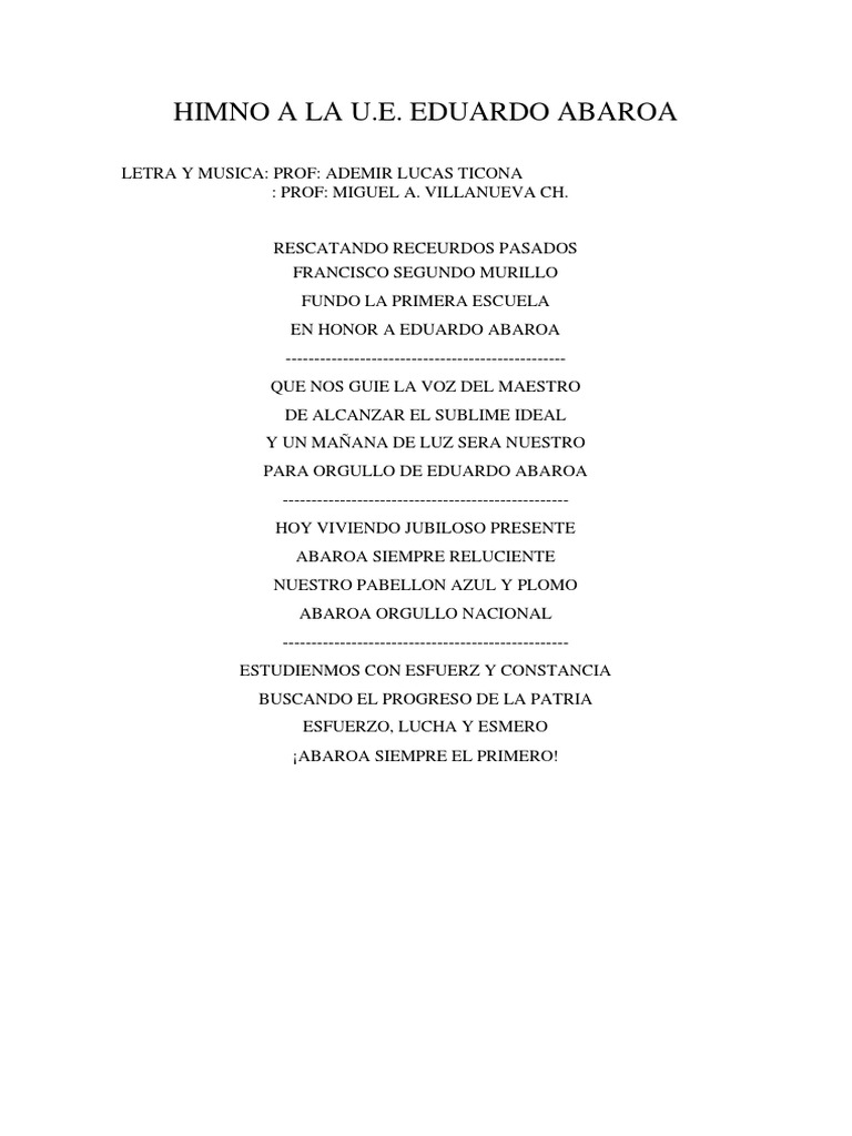 Himno A La U.E. Eduardo Abaroa | PDF