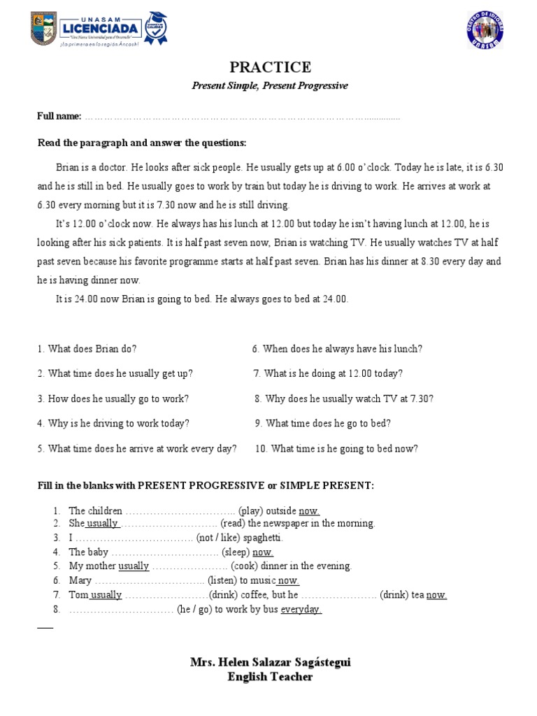 Practice PRESENT SIMPLE VS. PRESENT PROGRESSIVE | PDF