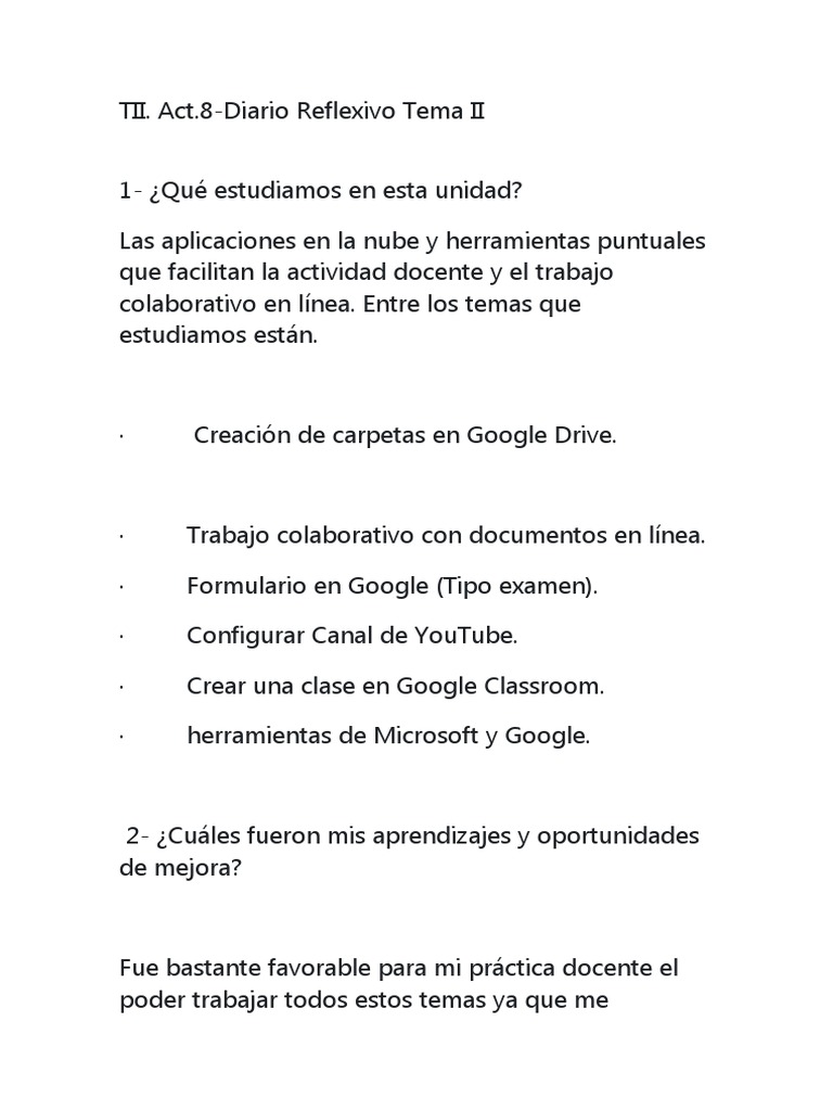 TII. Act.8-Diario Reflexivo Tema II | PDF