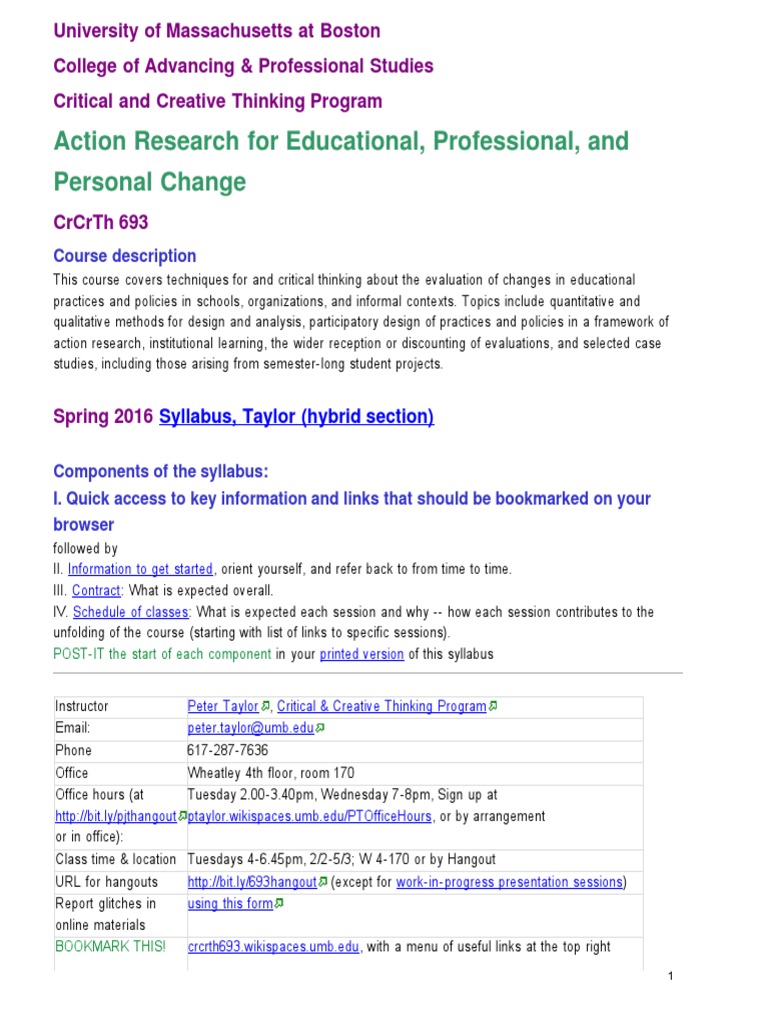 Syllabus: Action Research For Educational, Professional, and Personal Change | PDF | Evaluation ...