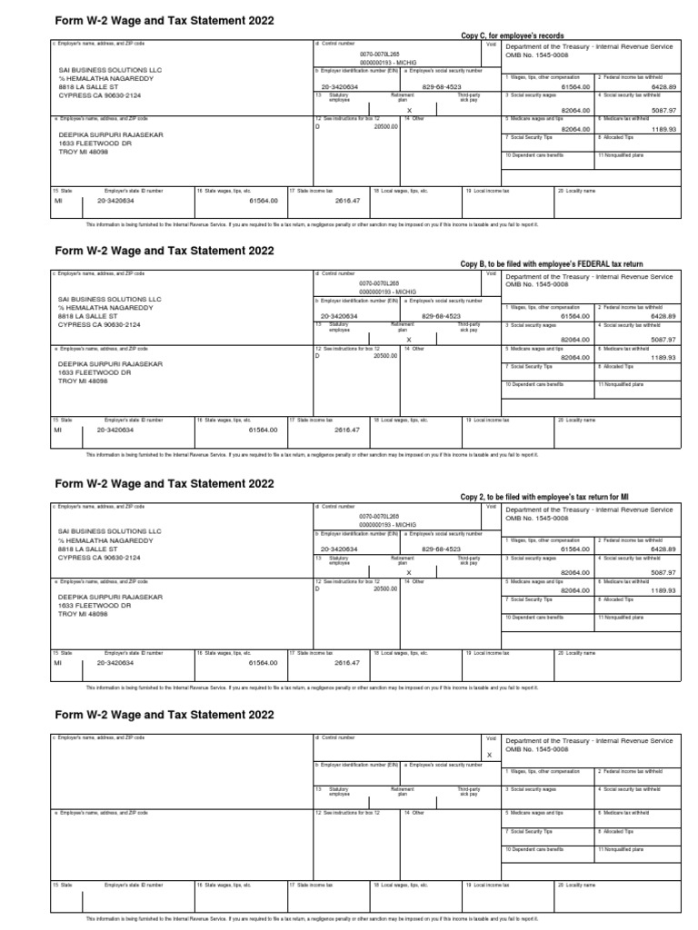 0070-0070L268 0000000193 - MICHIG: Copy C, For Employee's Records | PDF ...