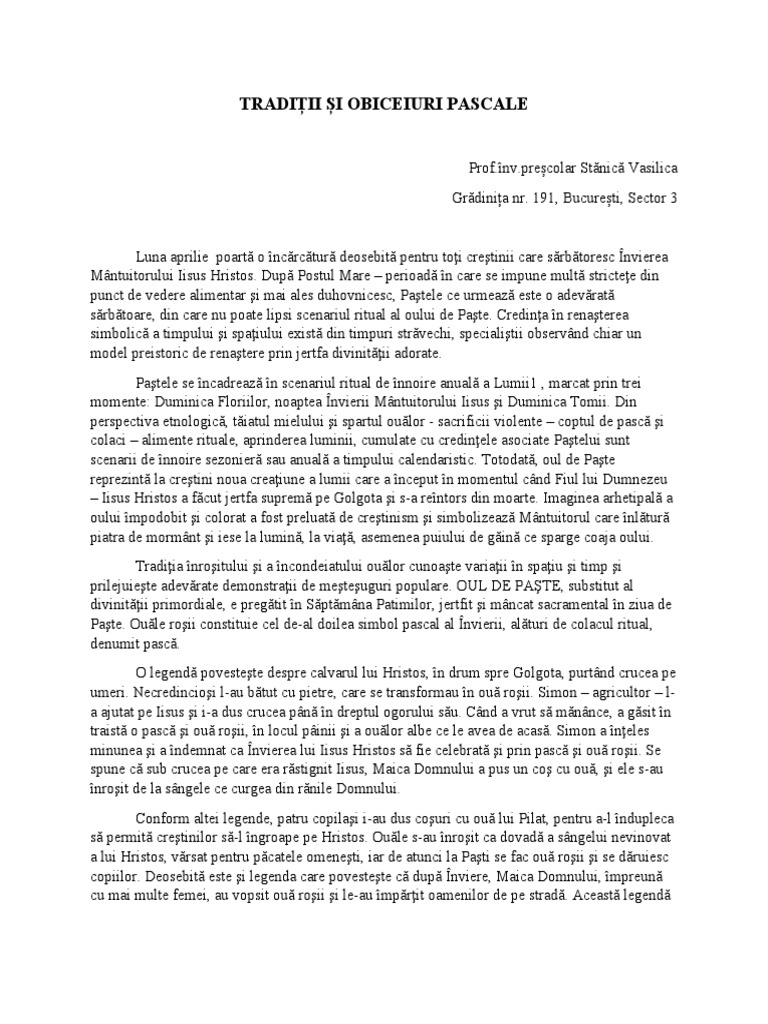 Referat-Traditii Si Obiceiuri Pascale | PDF