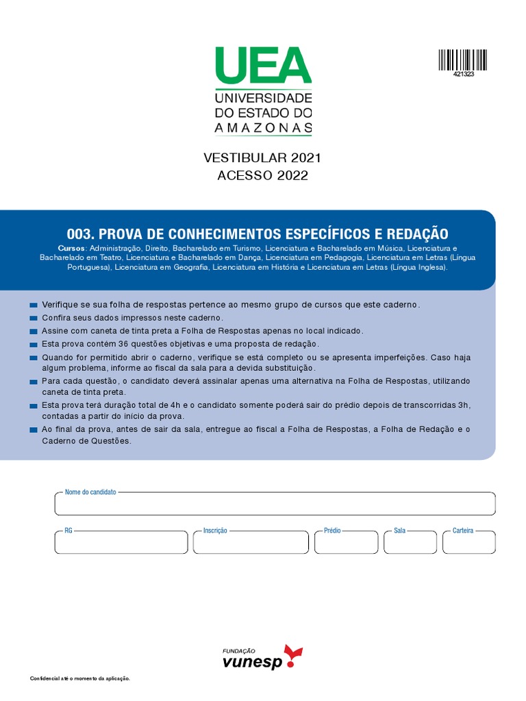 Prova de Conhecimentos Específicos da UEA - Humanas | PDF | Sociologia ...