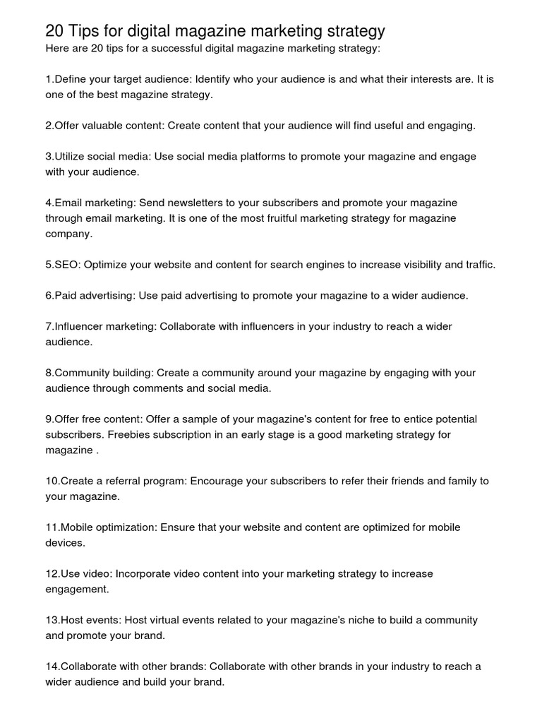 20 Tips For Digital Magazine Marketing Strategy Byzrj PDF | PDF ...