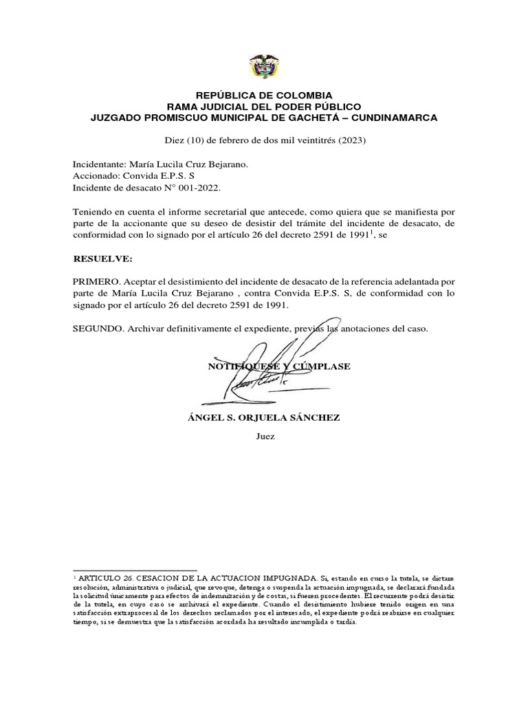 República de Colombia Rama Judicial Del Poder Público Juzgado Promiscuo ...