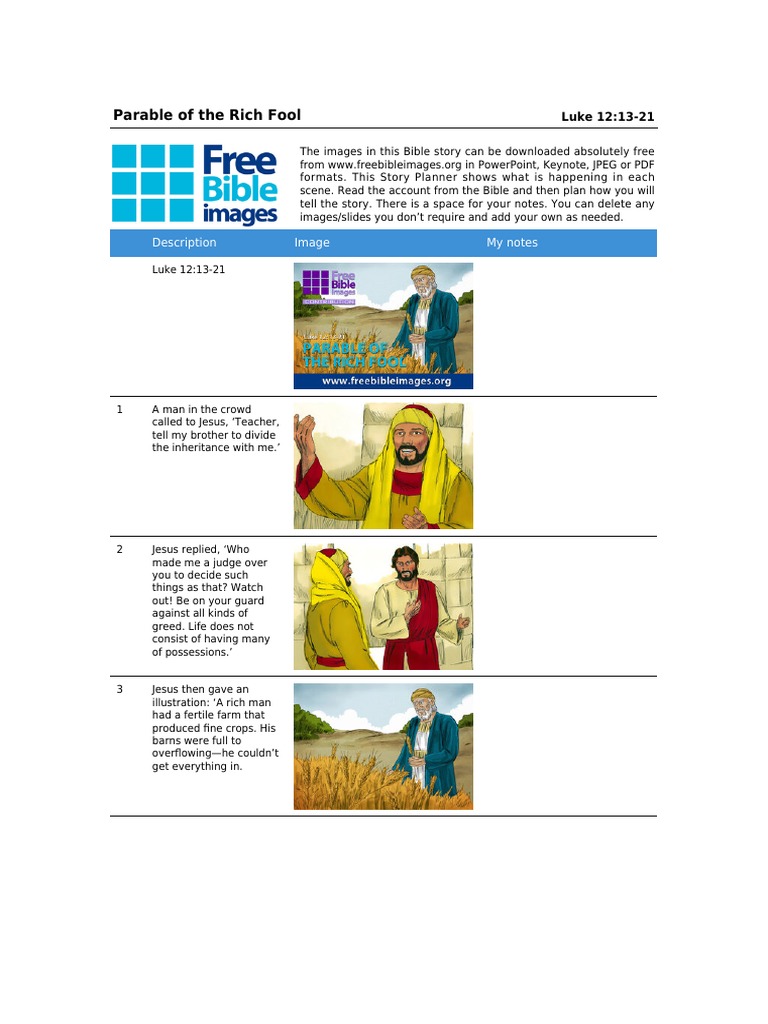 Rich Fool Parable Summary & Planner | PDF
