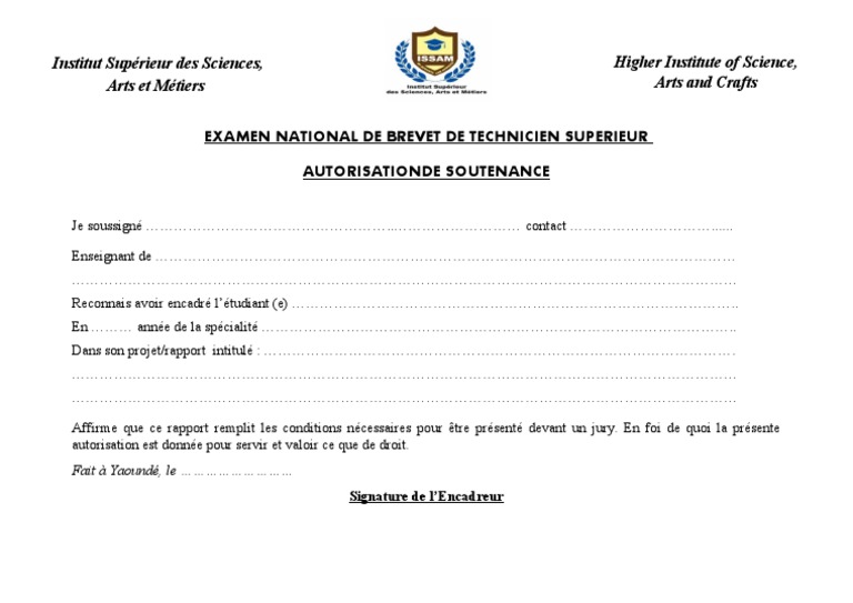 Autorisation de Soutenance BTS. | PDF