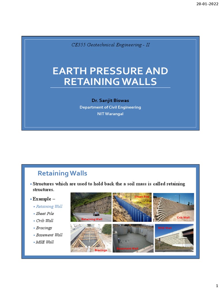 GTE-2 (CE355) - Earth Pressure and Retaining Walls | PDF | Physics | Mechanics