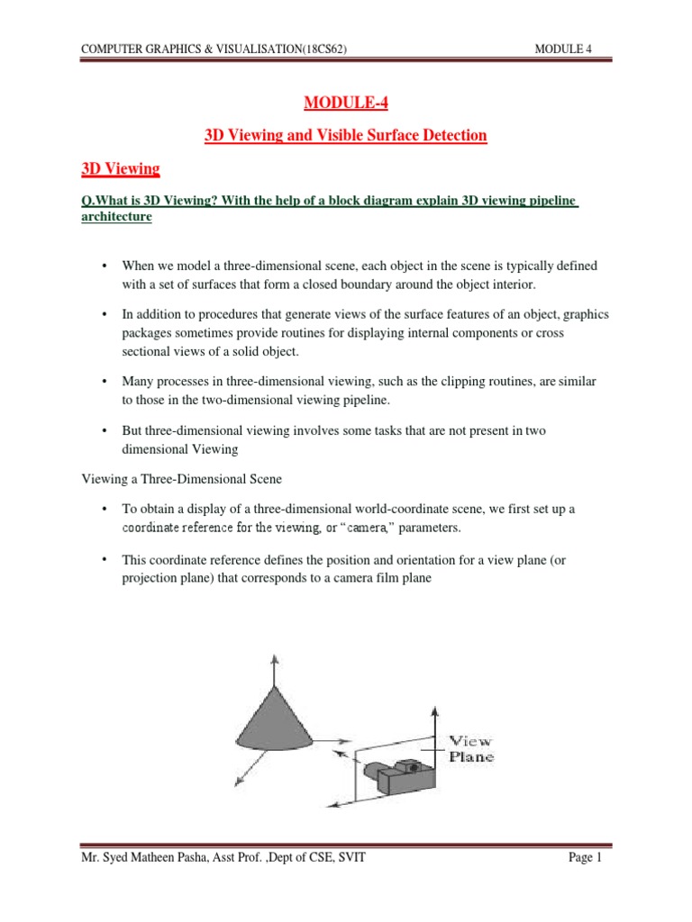 3d Viewing And Visible Surface Detection Module Pdf Cartesian Coordinate System 
