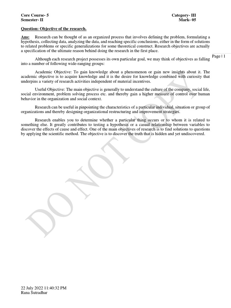 Objective of The Research. Mark 05 | PDF | Self-Improvement