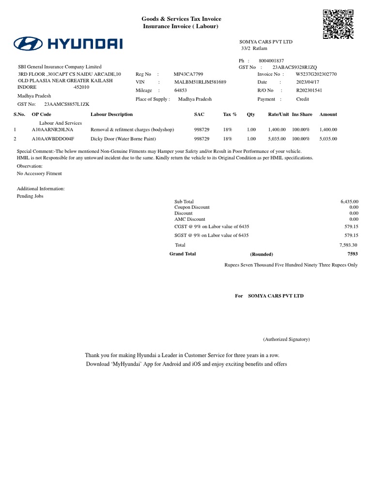 Goods & Services Tax Invoice Insurance Invoice (Labour) | PDF ...