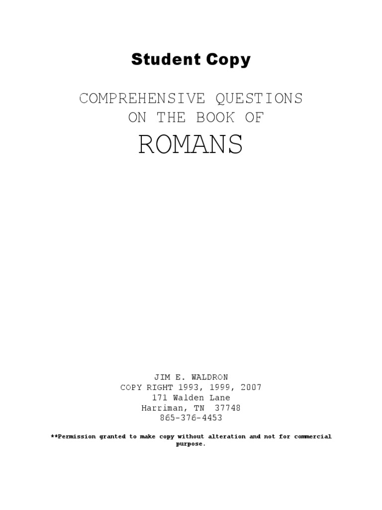 Romans: Comprehensive Questions On The Book of | PDF | Paul The Apostle ...