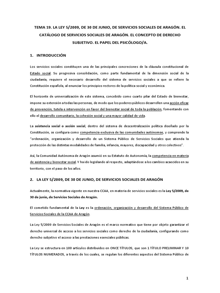 Tema 19 Ley Servicios Sociales Aragon | PDF