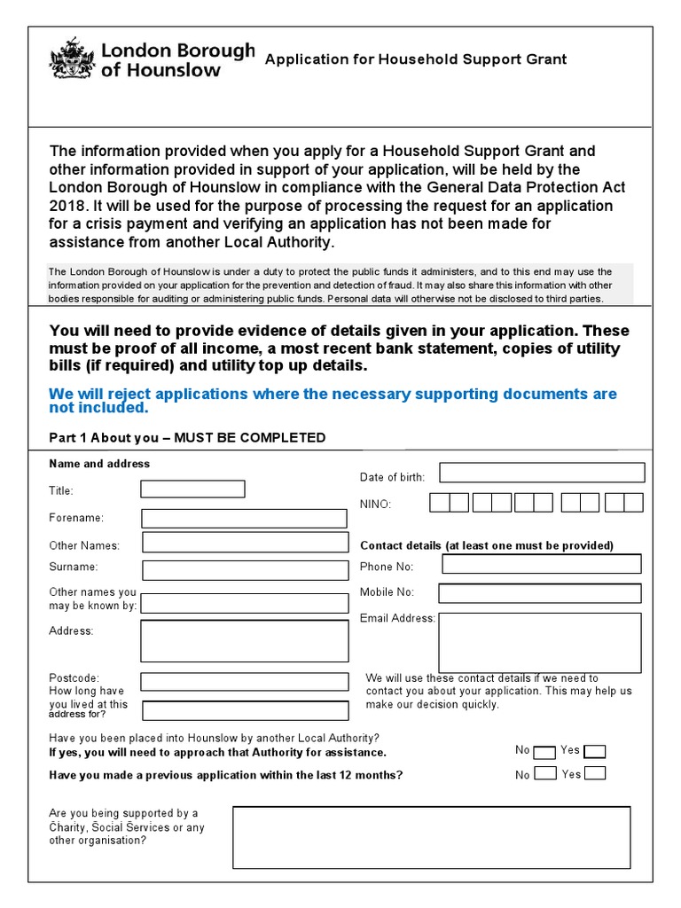 Application For Household Support Grant | PDF | Audit