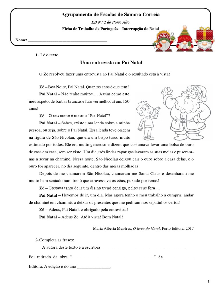 Anexo 2 - Ficha de Trabalho de Português - Natal | PDF | Papai Noel ...