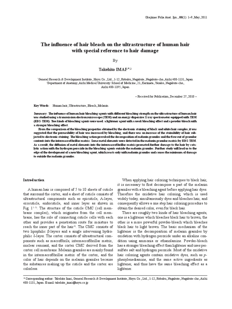 The Influence of Hair Bleach On The Ultrastructure of Human Hair With ...