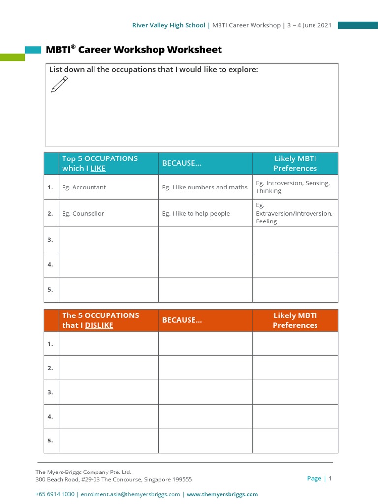 River Valley - Career Workshop Worksheet (2021) | PDF | Learning ...