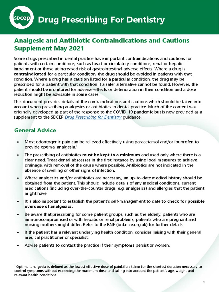Sdcep Prescribing Cautions and Contraindications Supplement May 2021 | PDF