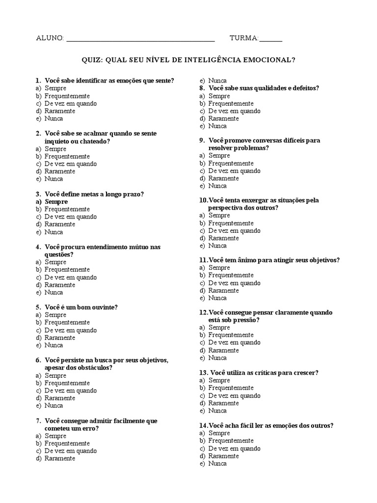 Questionário Sócio Emocional | PDF | Psicologia