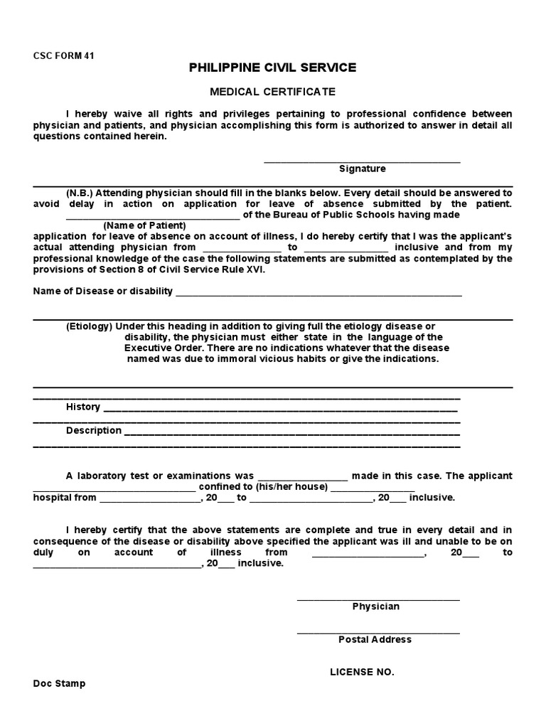 CSC Medical Certificate Form | PDF | Health Sciences | Social Programs