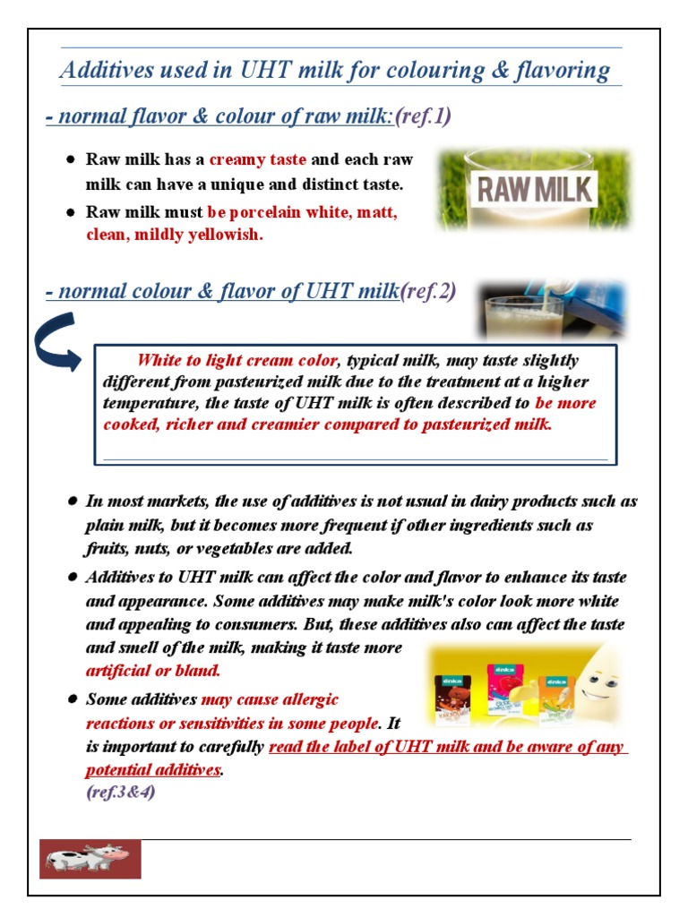 Additives Used in UHT Milk For Colouring & Flavoring: - Normal Flavor & Colour of Raw Milk | PDF ...