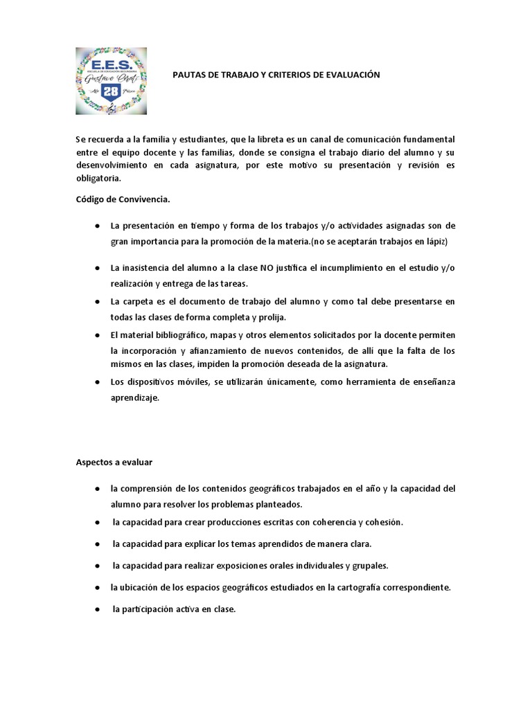 Pautas de Trabajo y Criterios de Evaluación-1 | PDF