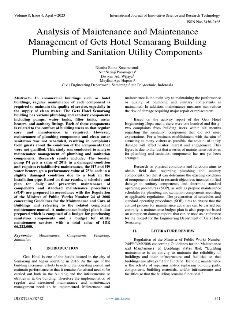 Maintenance Management for Gets Hotel | PDF | Sanitation | Data