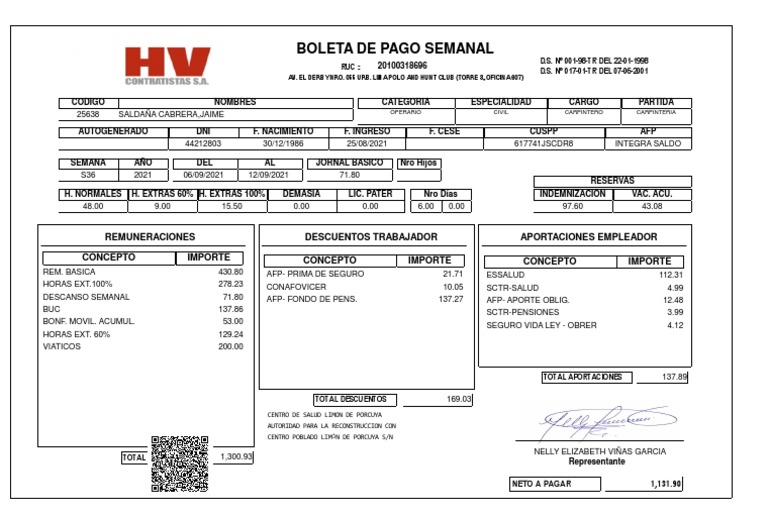 Boleta de Pago Semanal | PDF