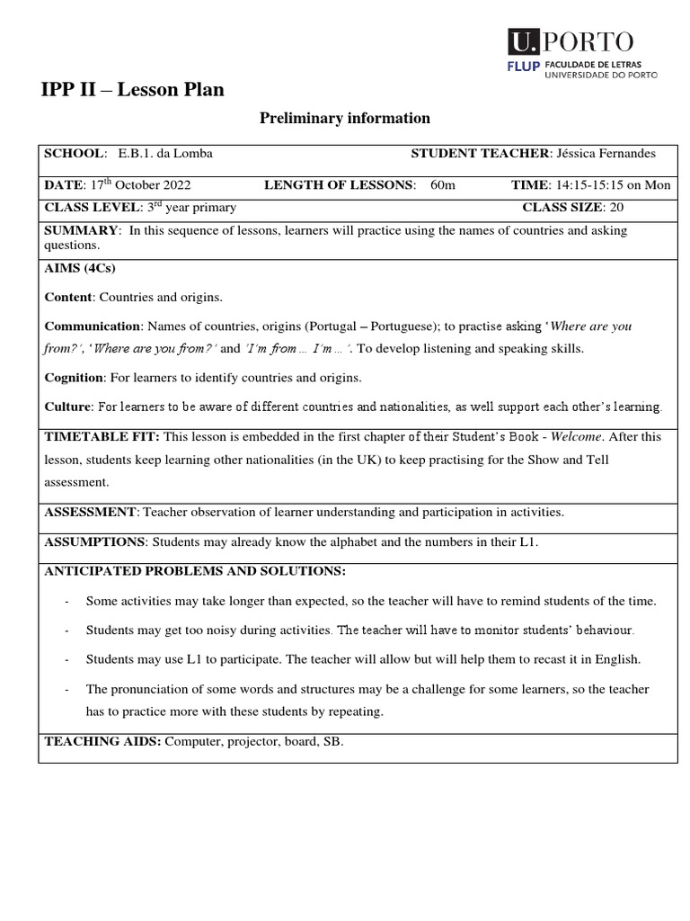 Countries and Nationalities Lesson Plan | PDF | Learning | Teachers