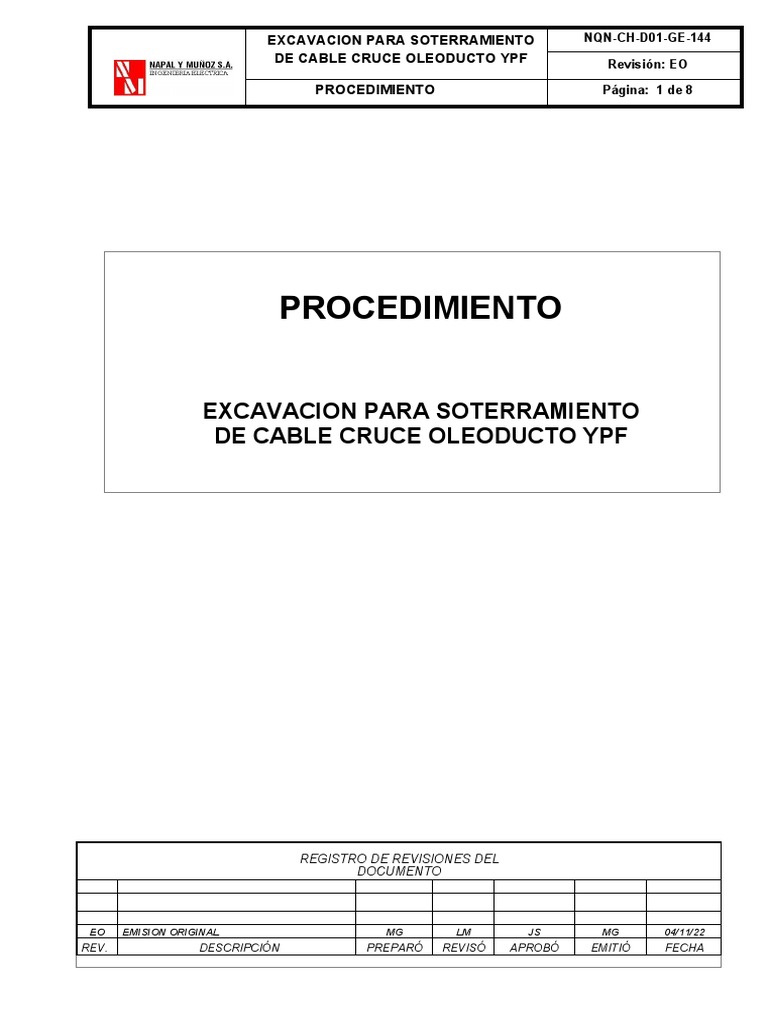 Nqn-Ch-D01-Ge-144-Eo-Excavacion para Soterramiento de Cable Cruce Oleoducto Ypf | PDF ...