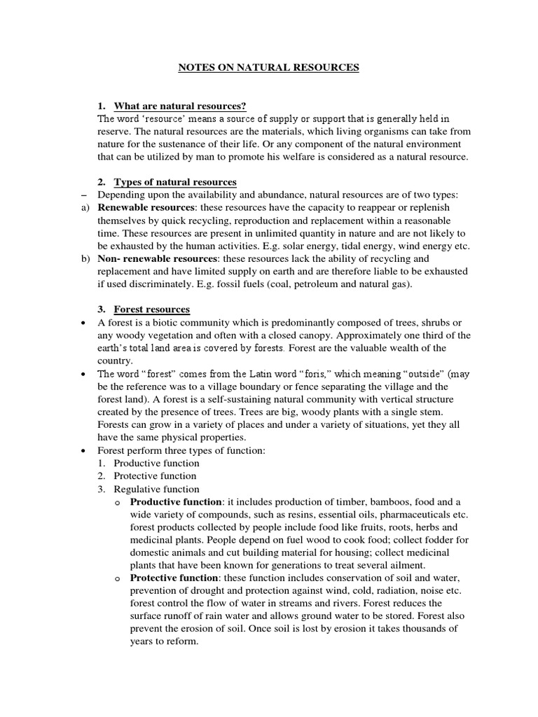 Notes On Natural Resources | PDF | Nuclear Power | Agriculture