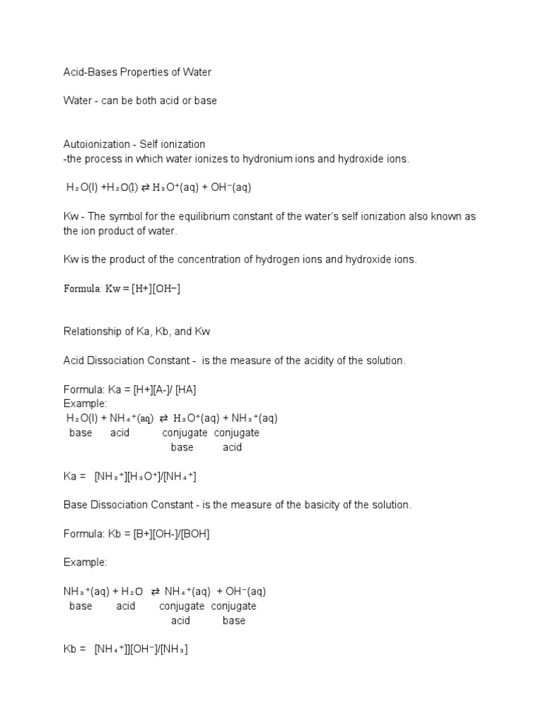 Acid-Base Properties of Water Explained | PDF
