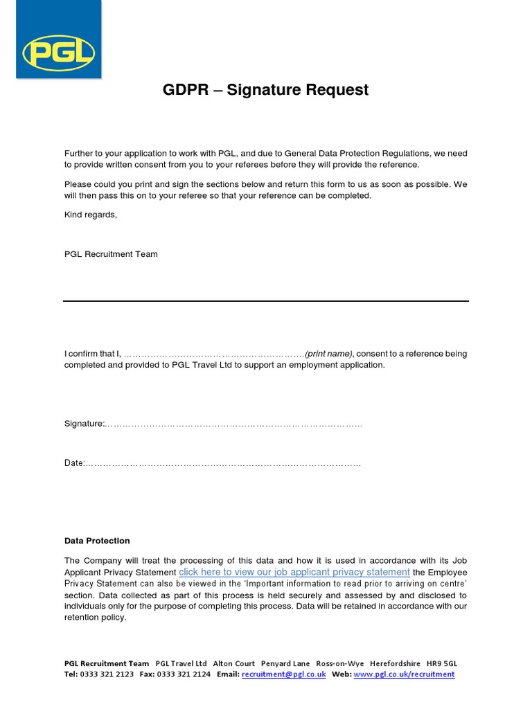 GDPR - Signature Request: . (Print Name), Consent To A Reference Being ...