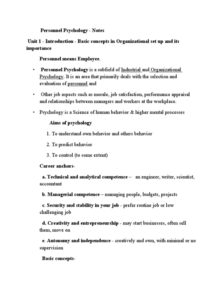 Overview of Personnel Psychology Concepts | PDF | Motivational | Motivation