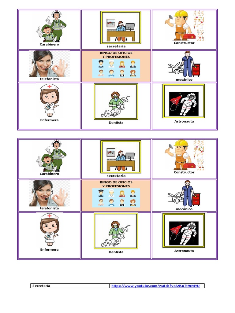 Bingo Oficios y Profesiones 1 Basico | PDF