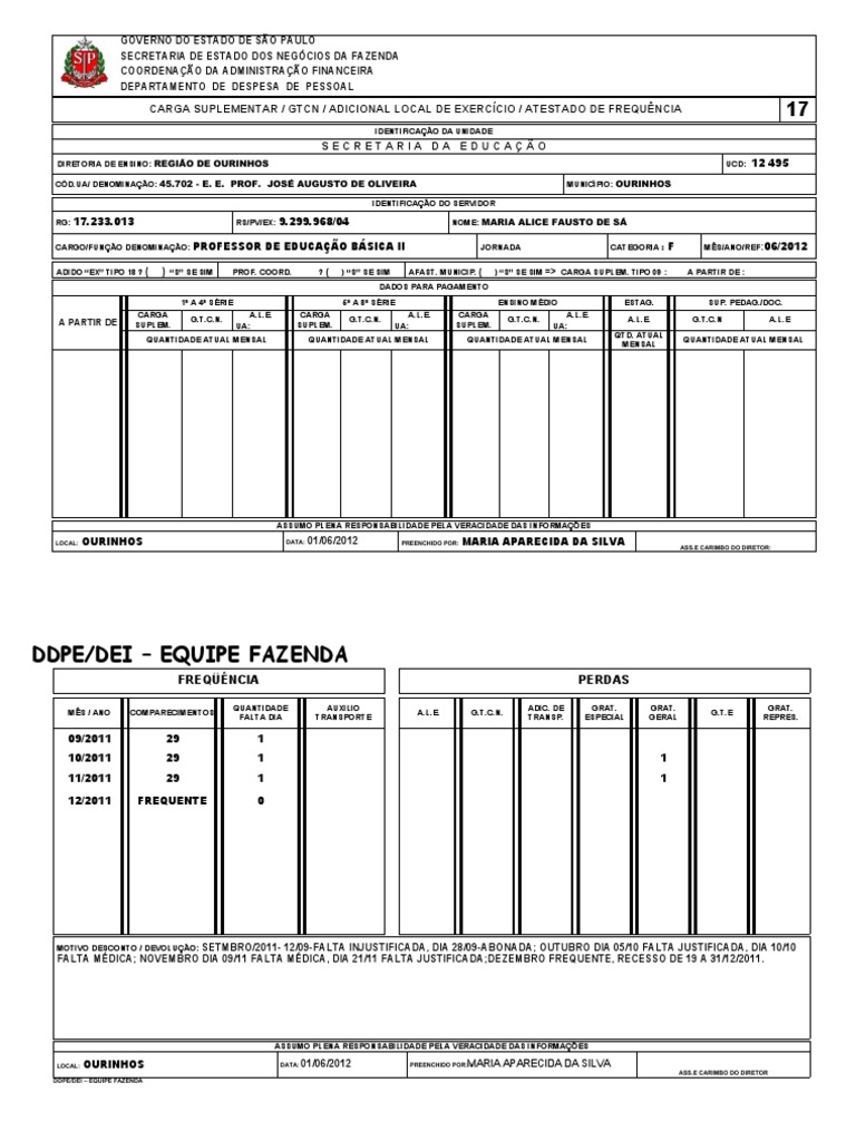 Atestado de Frequência - Professor Ourinhos | PDF