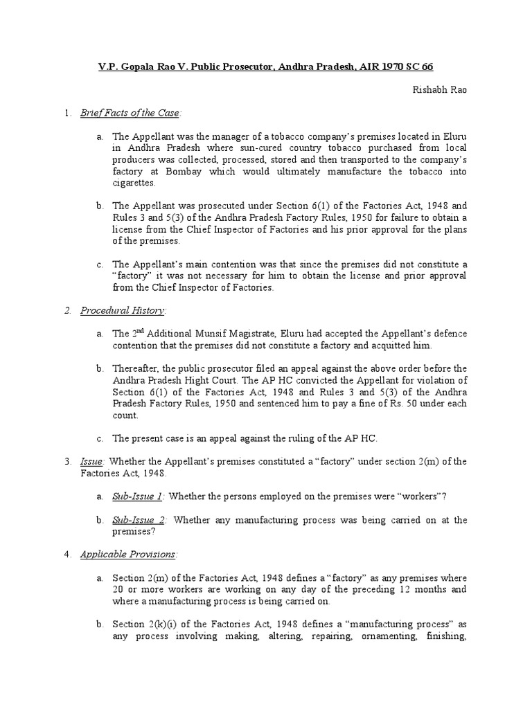 V.P. Gopala Rao V. Public Prosecutor, Andhra Pradesh, AIR 1970 SC 66 | PDF