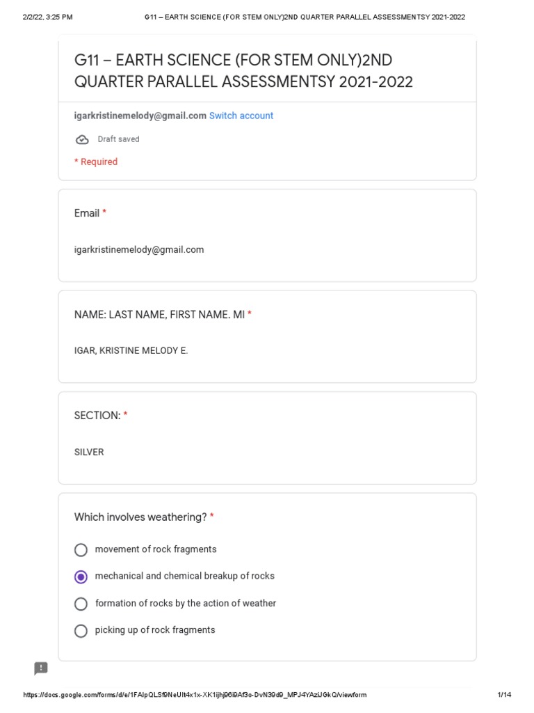 G11 Earth Science For Stem Only2nd Quarter Parallel Assessmentsy 2021 ...