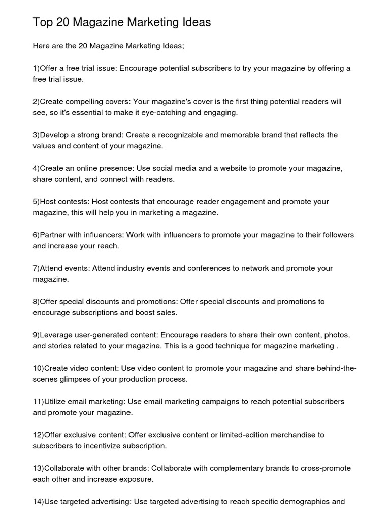 Top 20 Magazine Marketing Strategies | PDF | Magazines | Subscription ...