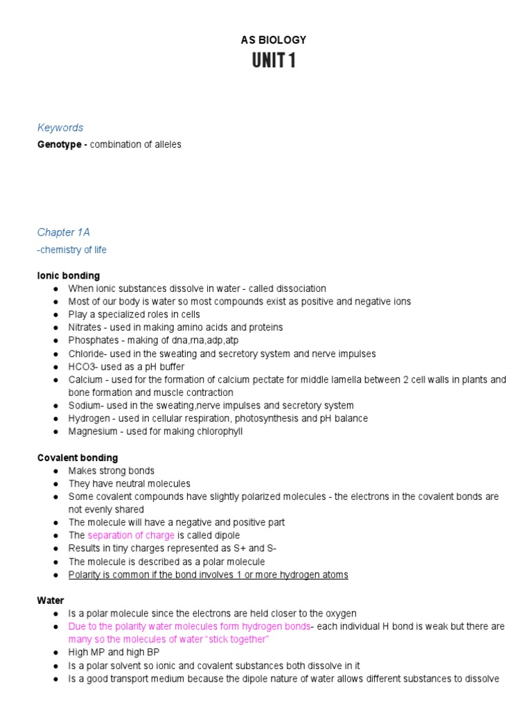Edexcel IAL Biology Unit1 | PDF | Rna | Dna